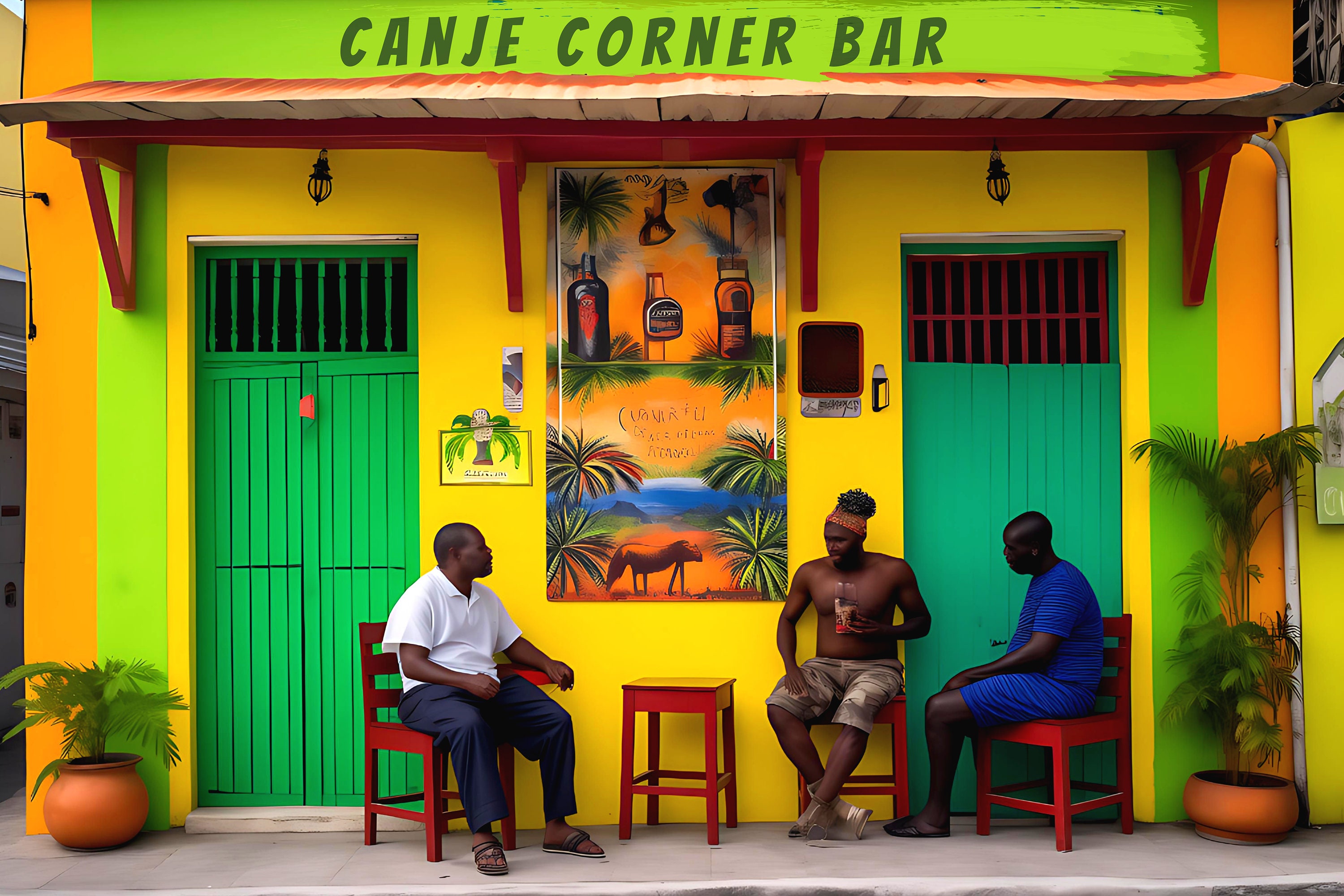 Canje Corner Bar Guyana Print Yellow Caribbean Street Bar Guyana Art ...