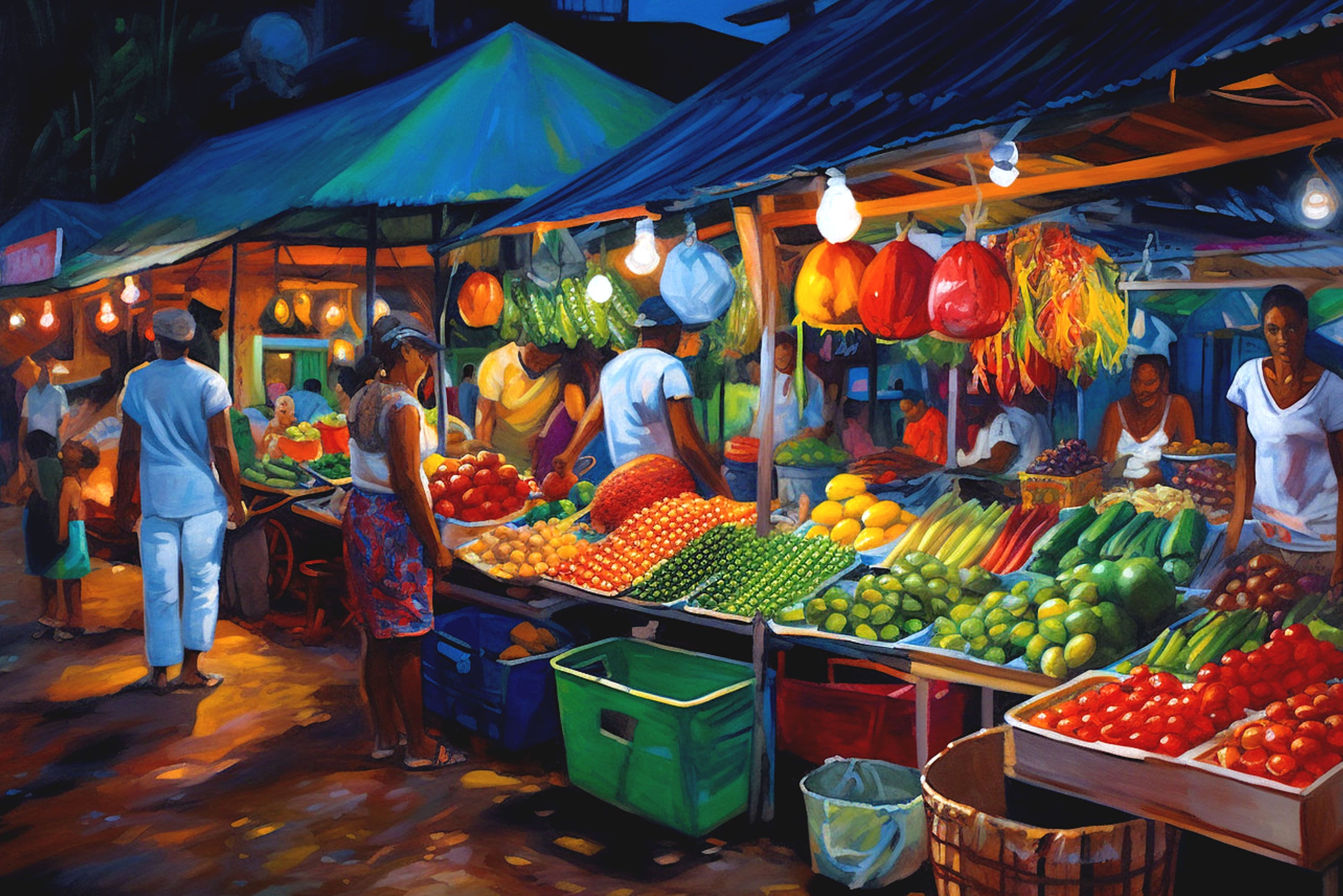 Print of Caribbean Market at Night - Etsy