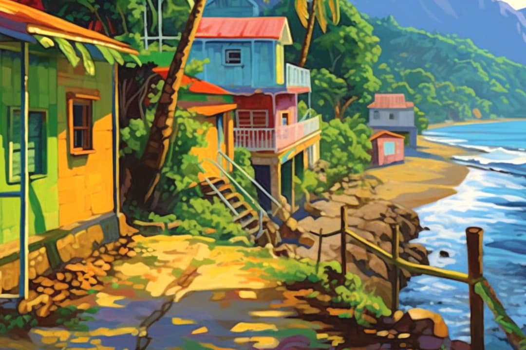 Canvas of Fishing Village in Dominica, Picture of the Caribbean for ...
