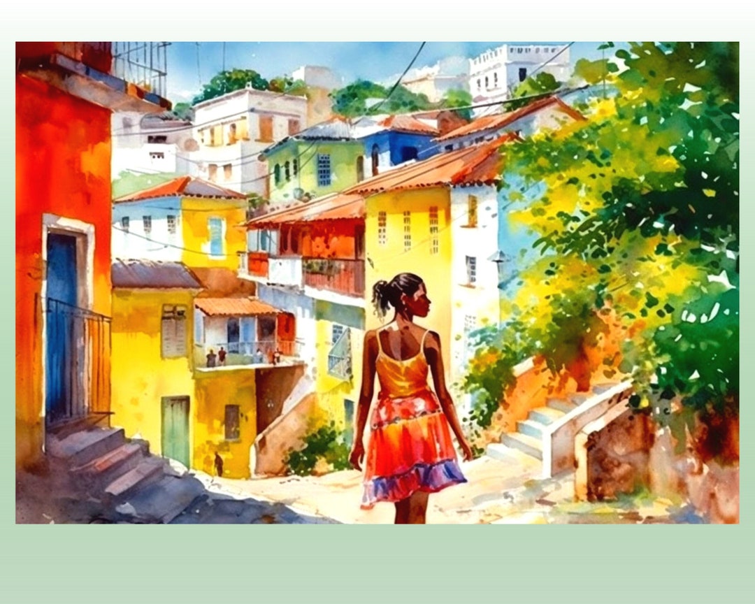 Caribbean Watercolor of Girl in Jamaica, Caribbean Wall Art, Jamaican ...