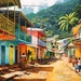 Dominica Art Canvas, Caribbean Village Scene, Madras Dress - Etsy