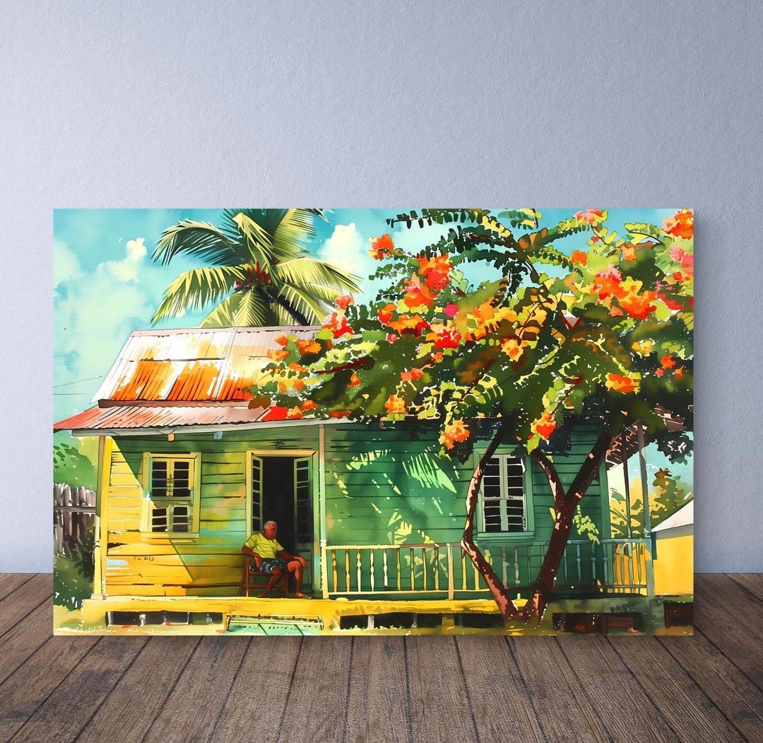 Caribbean House Art Print of House in Grenada Mango Tree in St Patrick ...