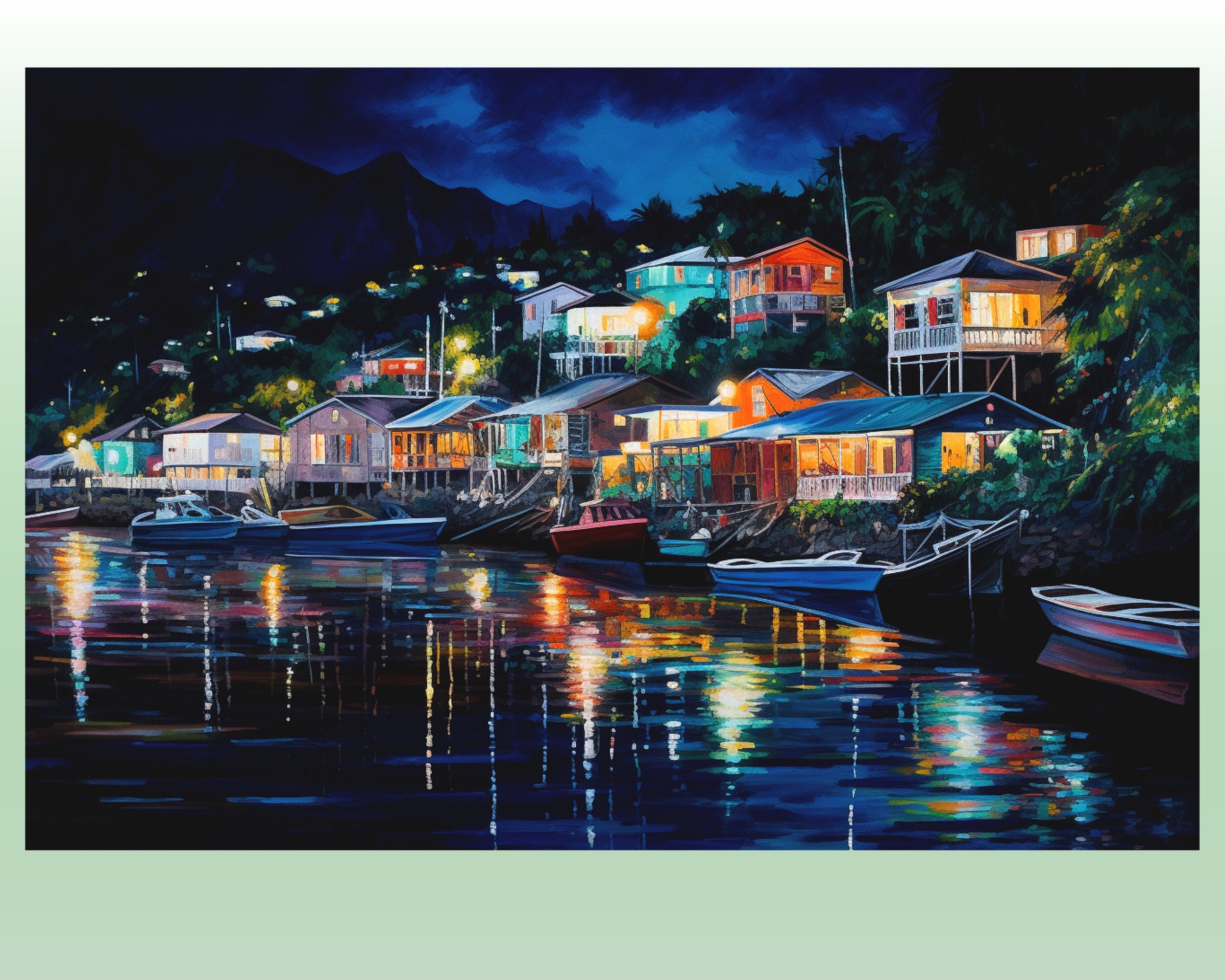 Caribbean Art Print Night Art Print of St Martin West Indies Print Gift ...