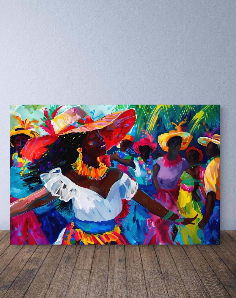 Bright Colorful Haitian Carnival Lady Dancing in Costume - Vibrant ...