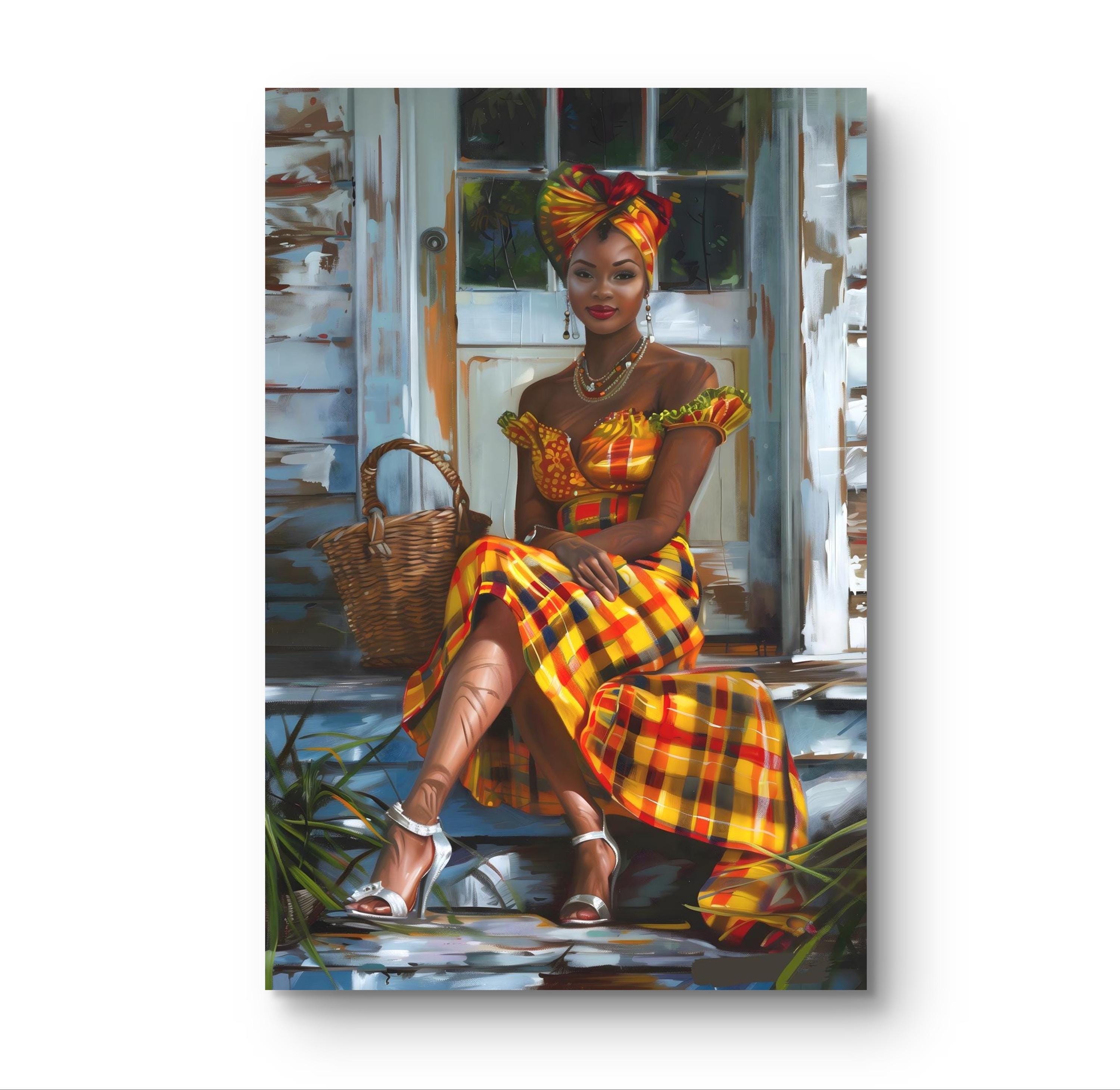 Caribbean Madras Woman Wall Art, Afro Caribbean Beauty in Traditional ...
