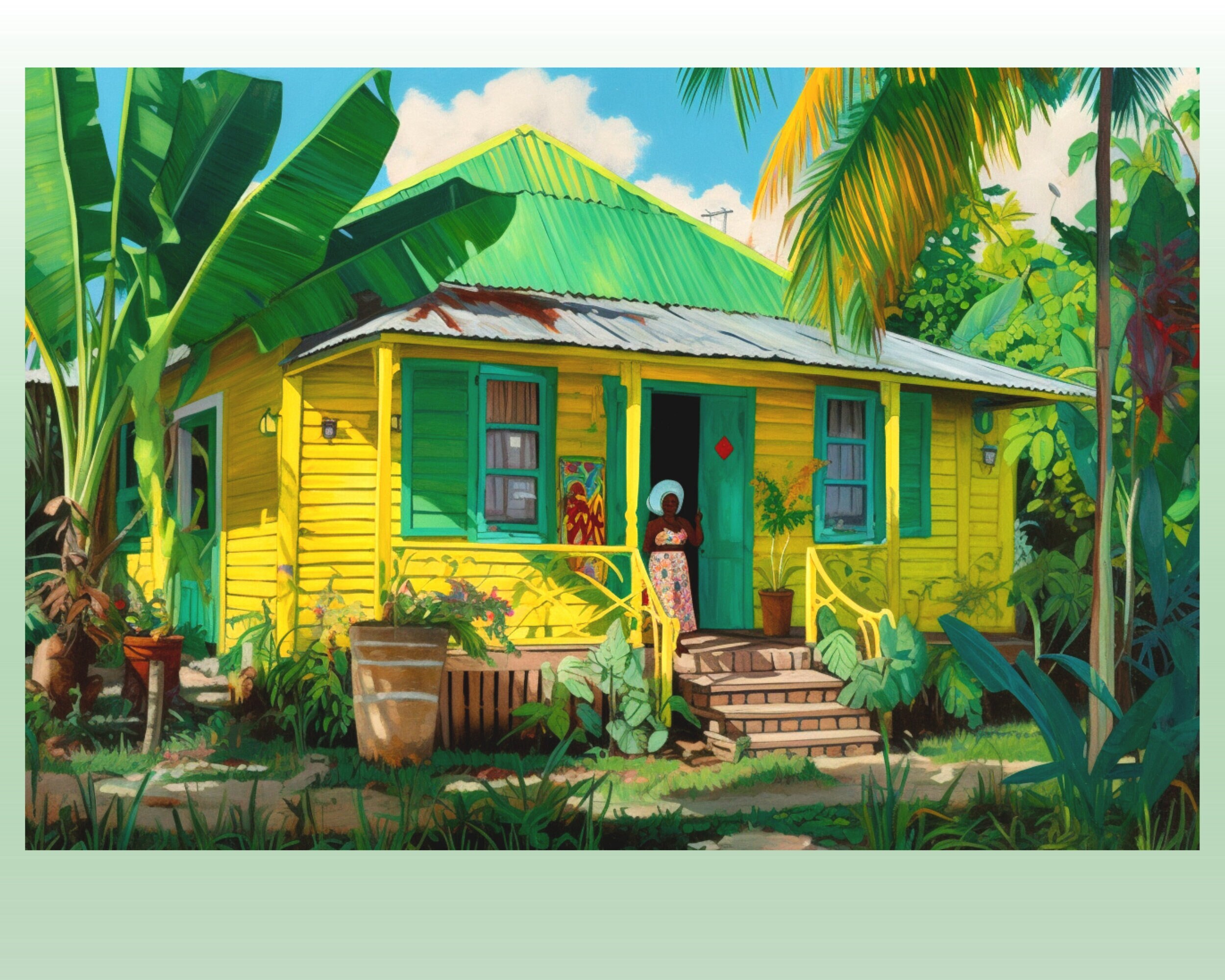 Painting of Caribbean Chattel House, Caribbean Art Print Gift or Home ...
