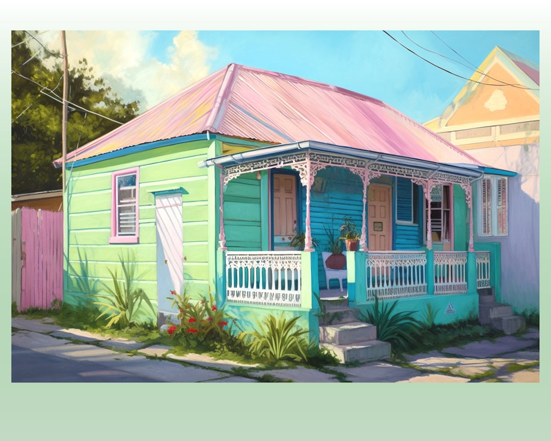 Antigua Art of Caibbean Style Chattel House, Caribbean Painting of ...