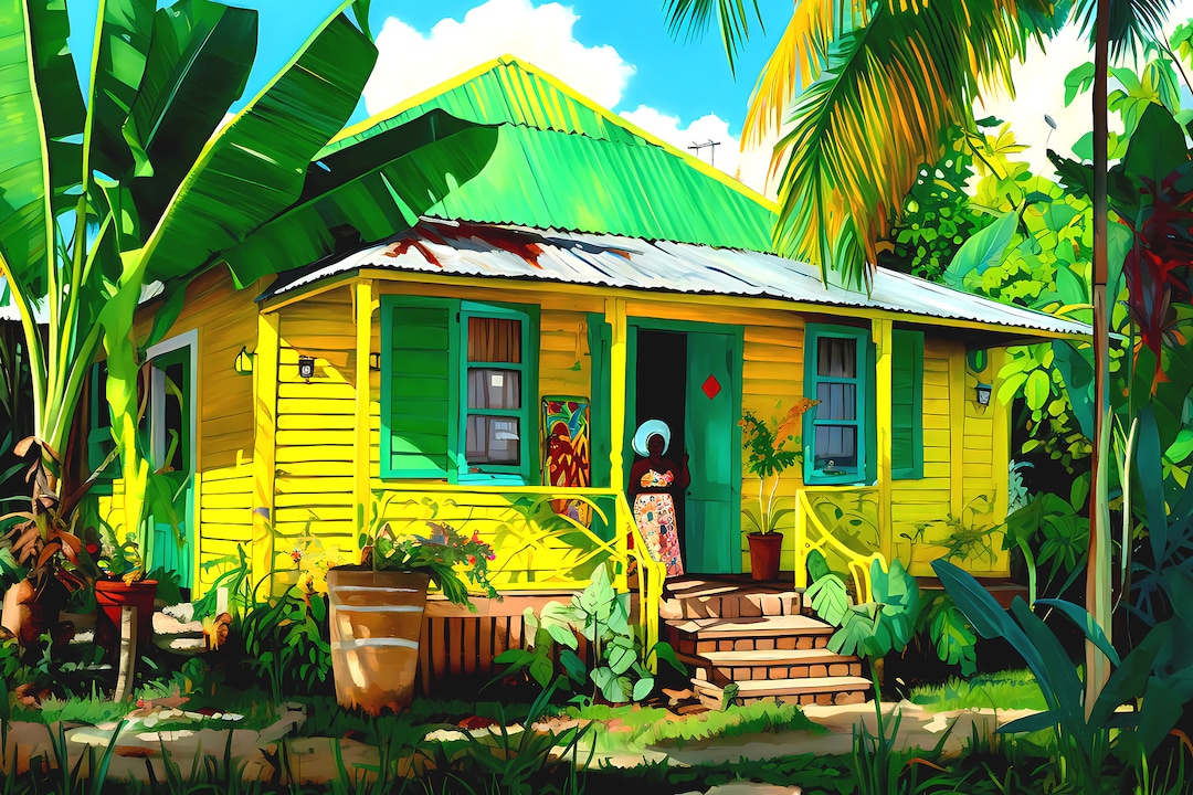 Painting of Caribbean Chattel House, Caribbean Art Print Gift or Home ...