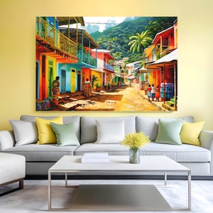 Dominica Wall Art - More Village Life, Caribbean Wall Art of Village in ...