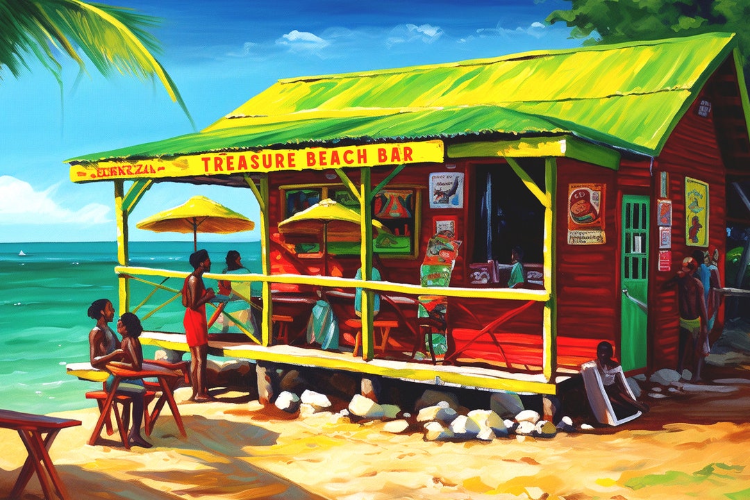 Jamaican Art Beach Bar Painting, Poster Print of Caribbean Art ...