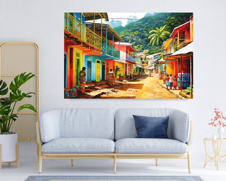 Caribbean Art Canvas, Dominica Art of Lady Wearing Madras Traditional ...