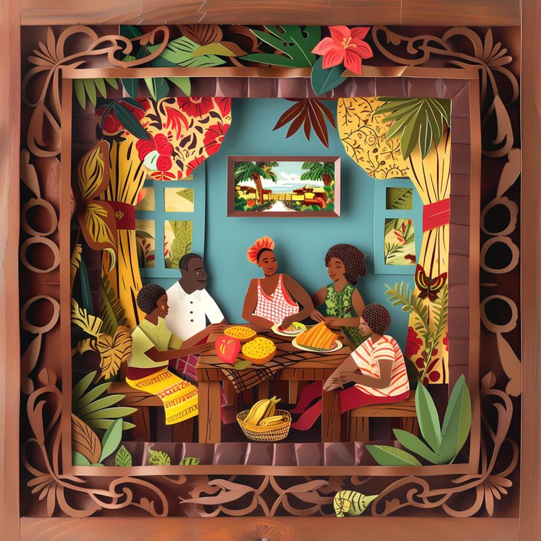 Caribbean Family Dinner Papercut-style Wall Art - Authentic Island ...