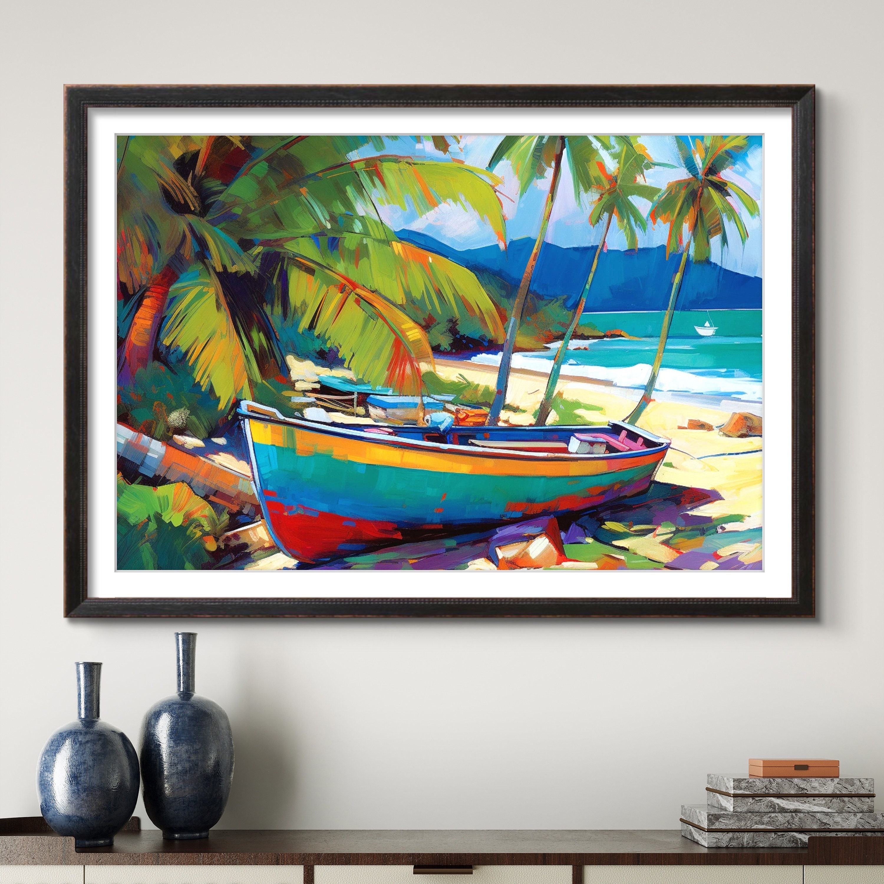Caribbean Art of Large Boat on Beach Canvas 36x24, 30x20 or 24 X16 ...