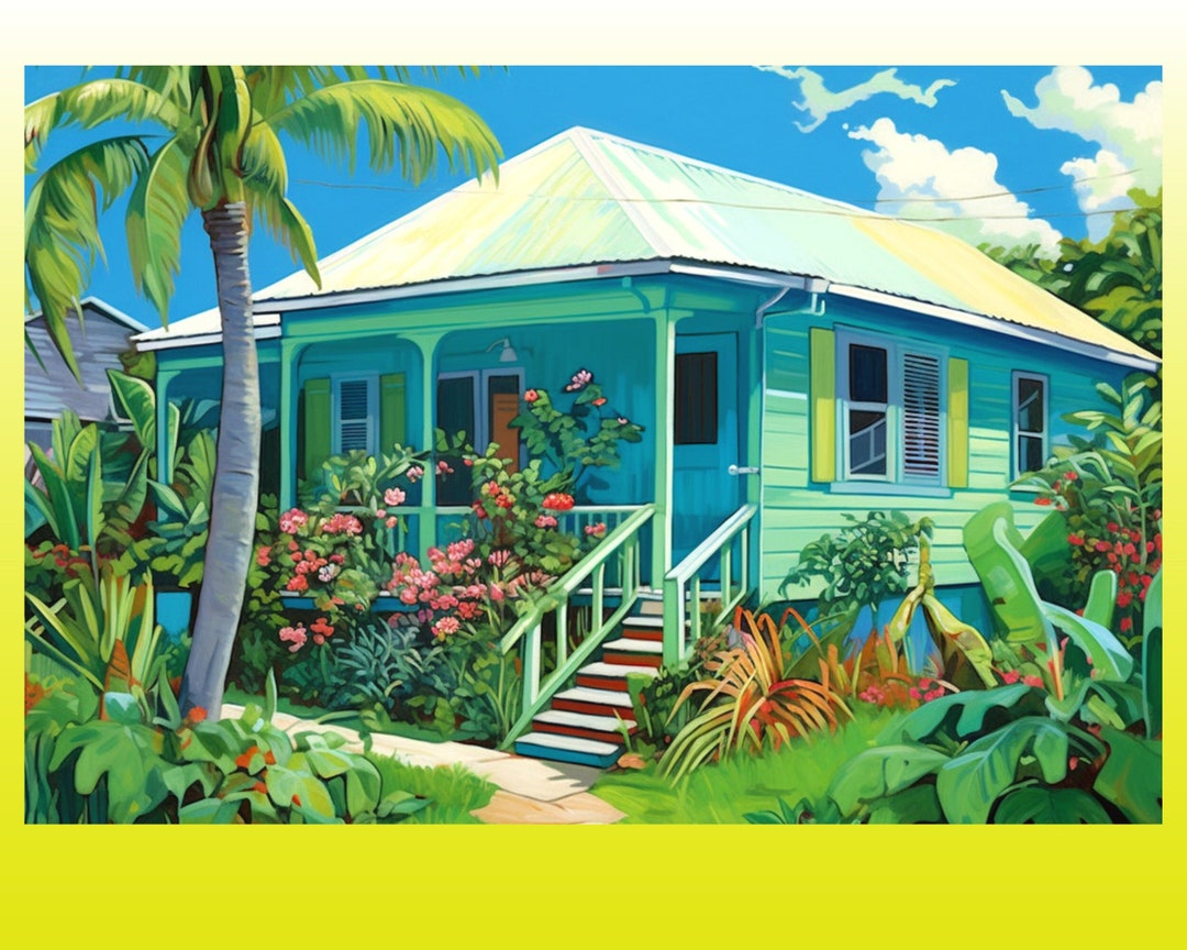 Barbados Art of House, Traditional Caribbean Cottage, Caribbean Wall ...