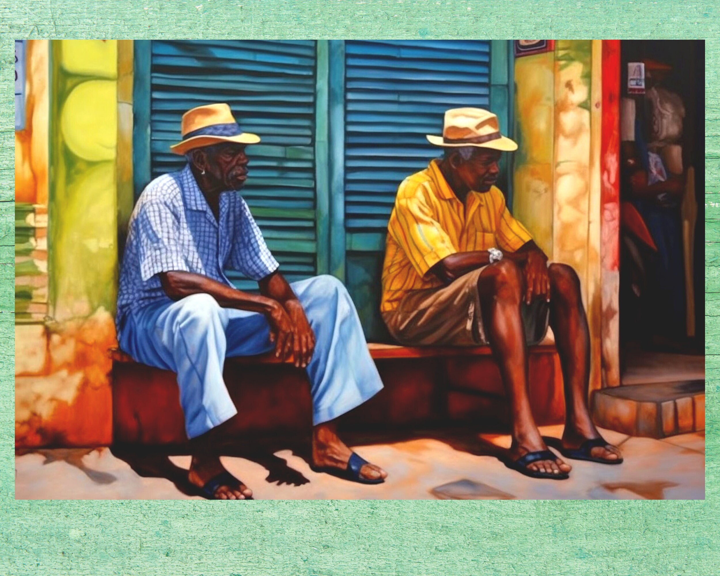 Caribbean Art Print of West Indian Men on the Road Reasoning, Afro ...