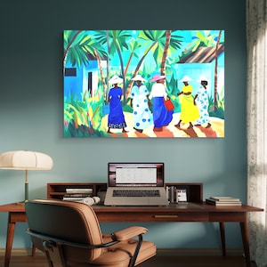 Afro Caribbean Art of Ladies at Church, Religious Contemporary, African ...