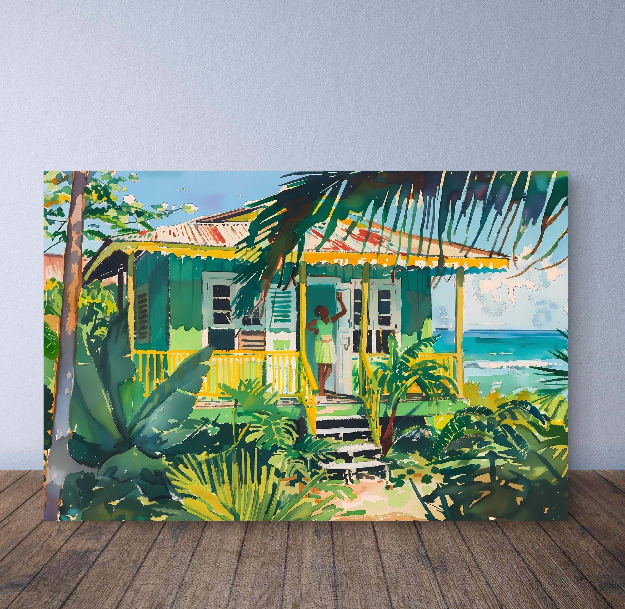 Caribbean House Print Green Painted Wooden Island House Grenada St ...