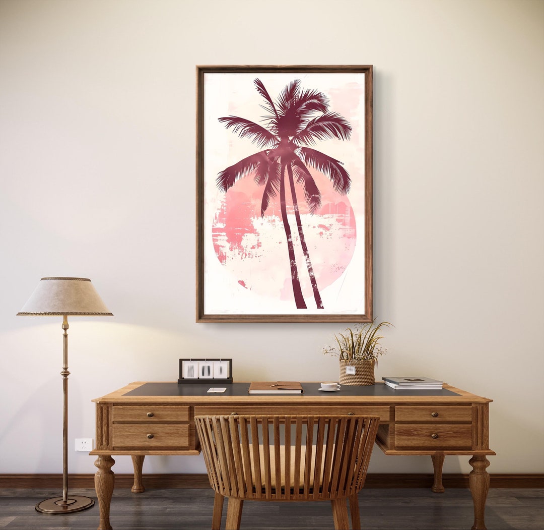 Pink Palm Tree Sunset Print Caribbean Art Monochrome Minimalistic Art ...