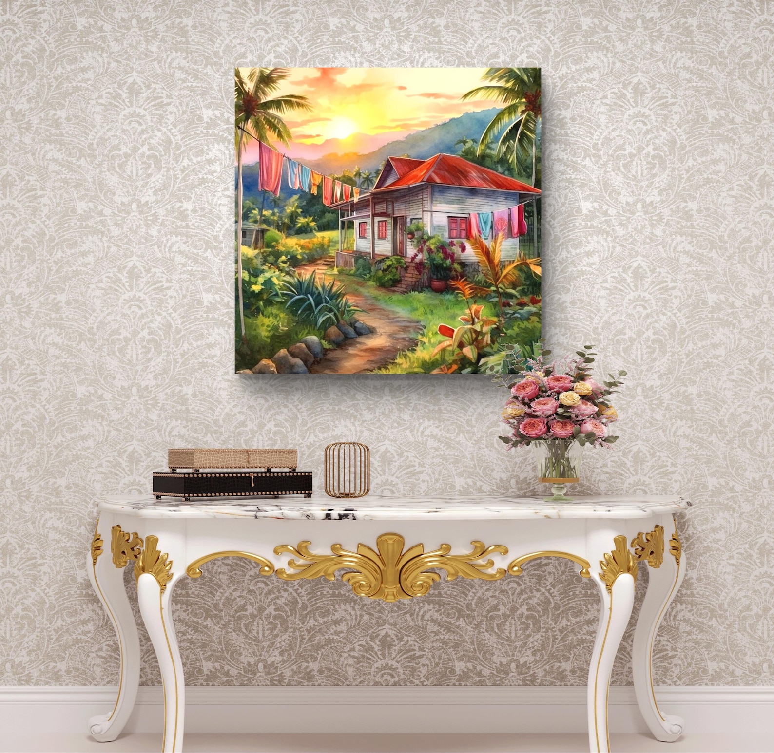 House in Jamaica Hills, Caribbean Canvas Art, Jamaican Art Piece ...