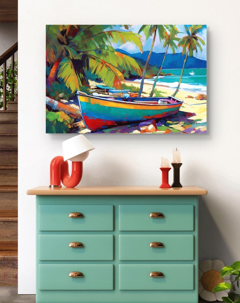 Caribbean Art of Large Boat on Beach Canvas 36x24, 30x20 or 24 X16 ...
