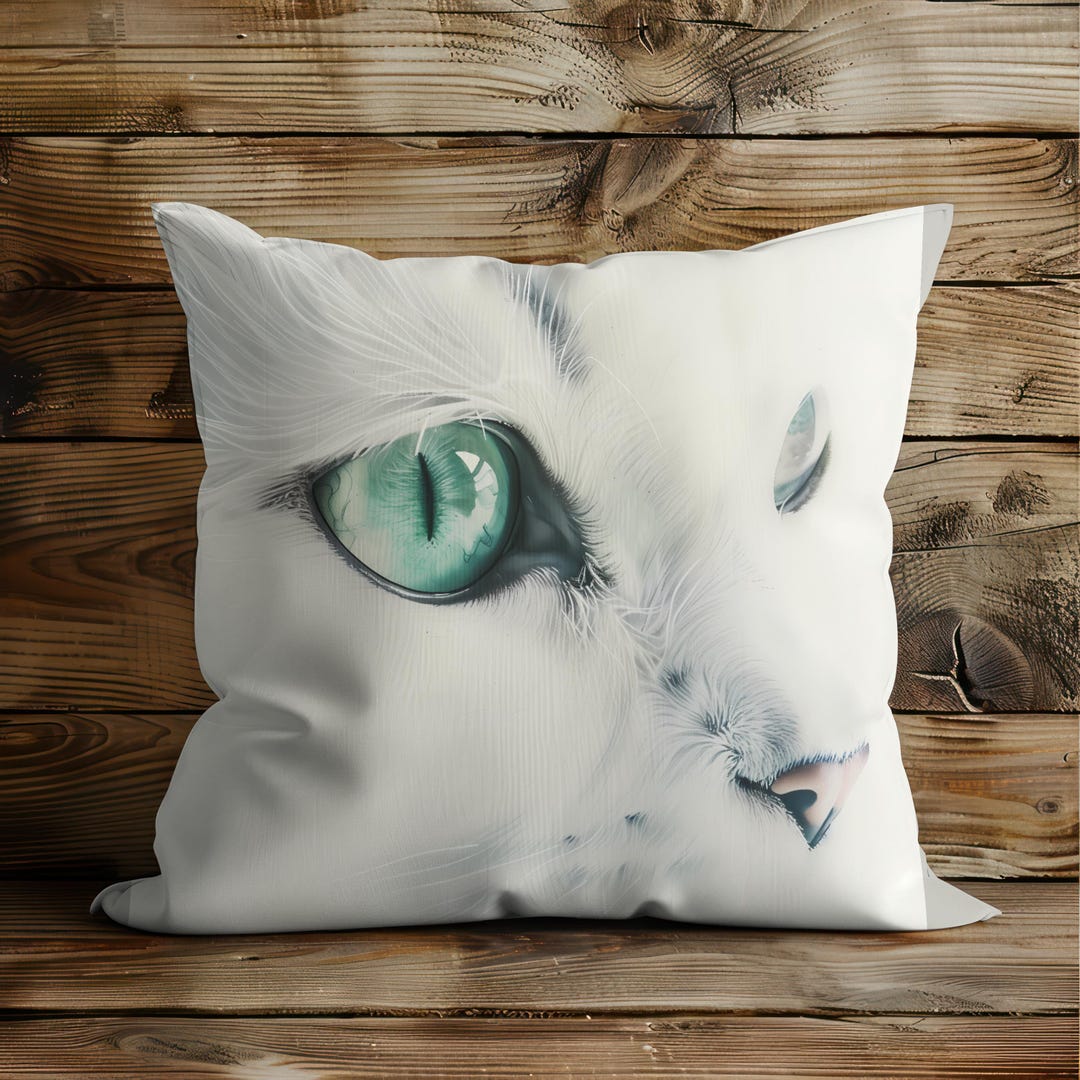 White Cat Pillow With Blue Eyes Adorable Gift for Cat Lovers ...