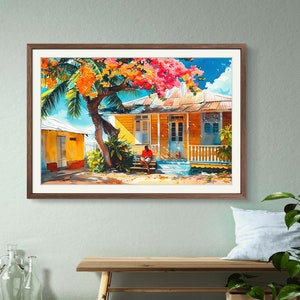 Grenada Artwork Poster Print of Caribbean House With Mango Tree ...