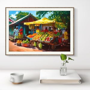 Caribbean Market Print of Stall With Fresh Produce Caribbean Art Gift ...