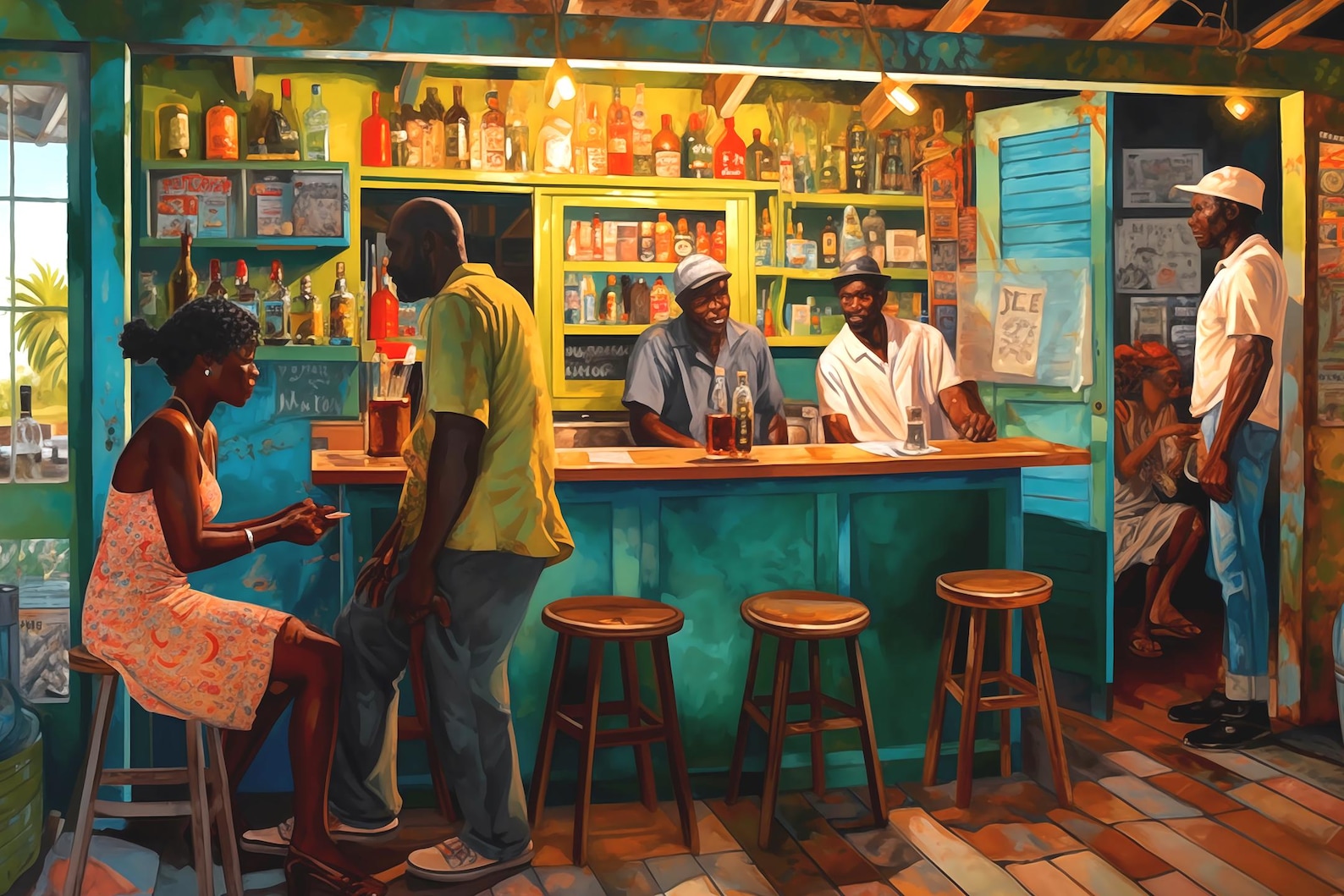 Caribbean Rum Bar Print | Colourful Jamaican Bar Scene Wall Art ...