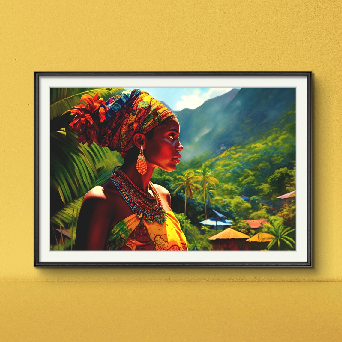 Caribbean Wall Art of Lady Wearing Headscarf in Dominica Black Woman ...