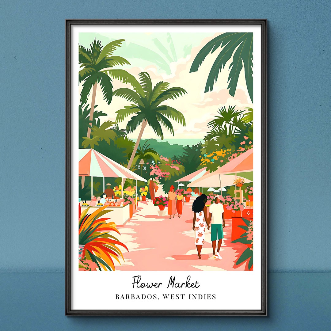 Barbados Flower Market Poster Print Barbados Art Print Gift for Bajan ...