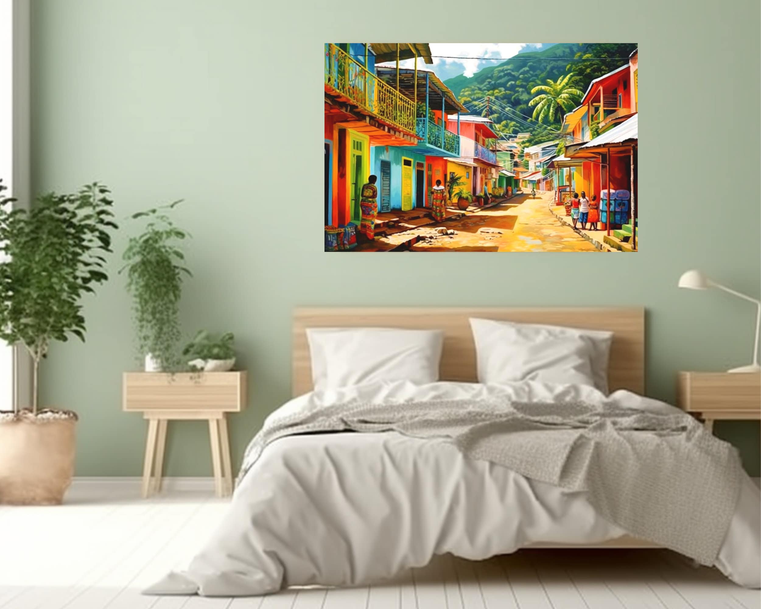 Caribbean Art Canvas, Dominica Art of Lady Wearing Madras Traditional ...