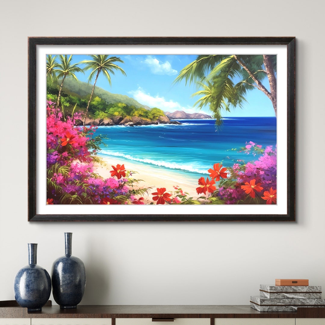 Caribbean Beach, Barbados Art, Caribbean Seascape, Purple and Red ...