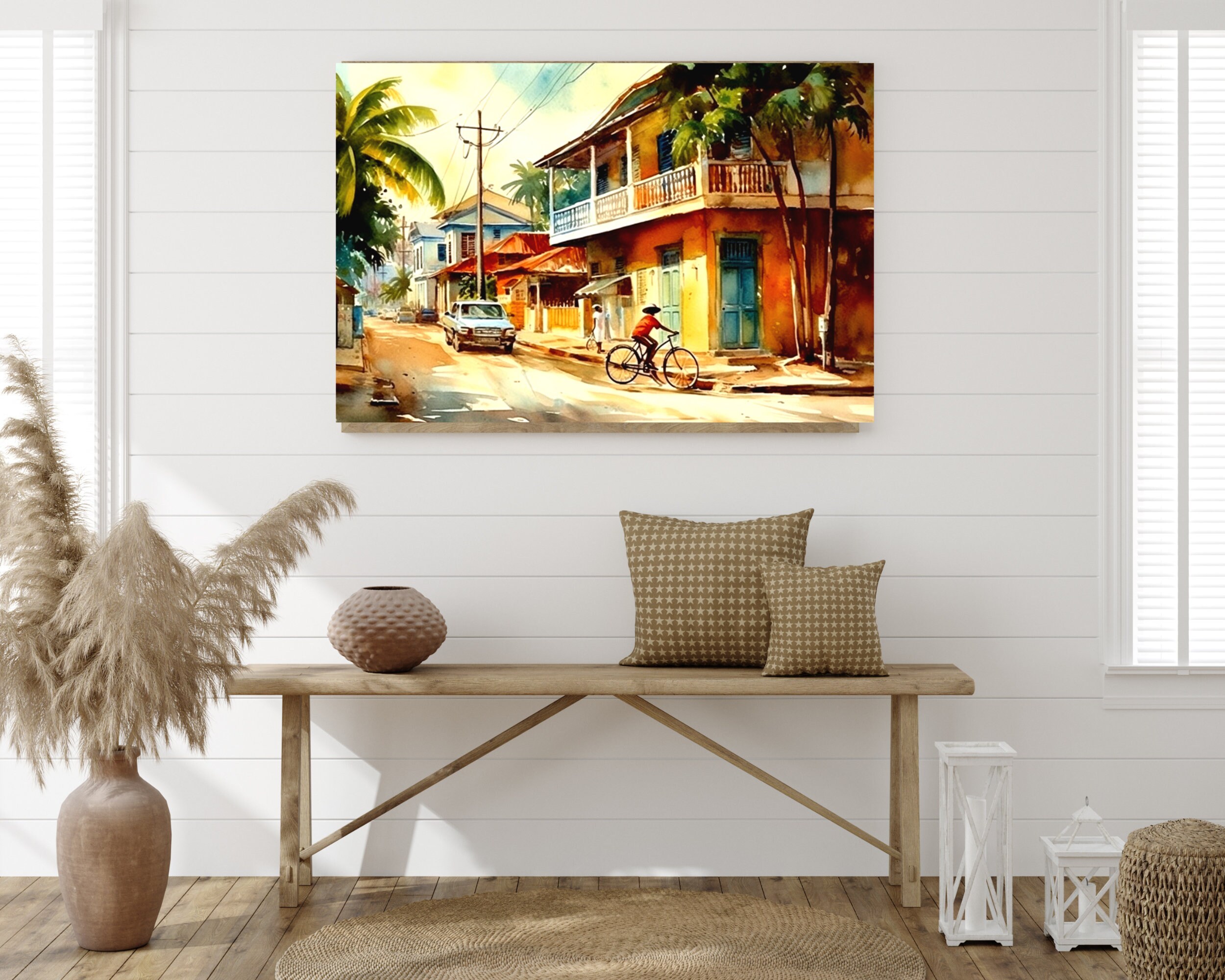 Trinidad Art of Caribbean Street Scene in Watercolour Painting - Etsy