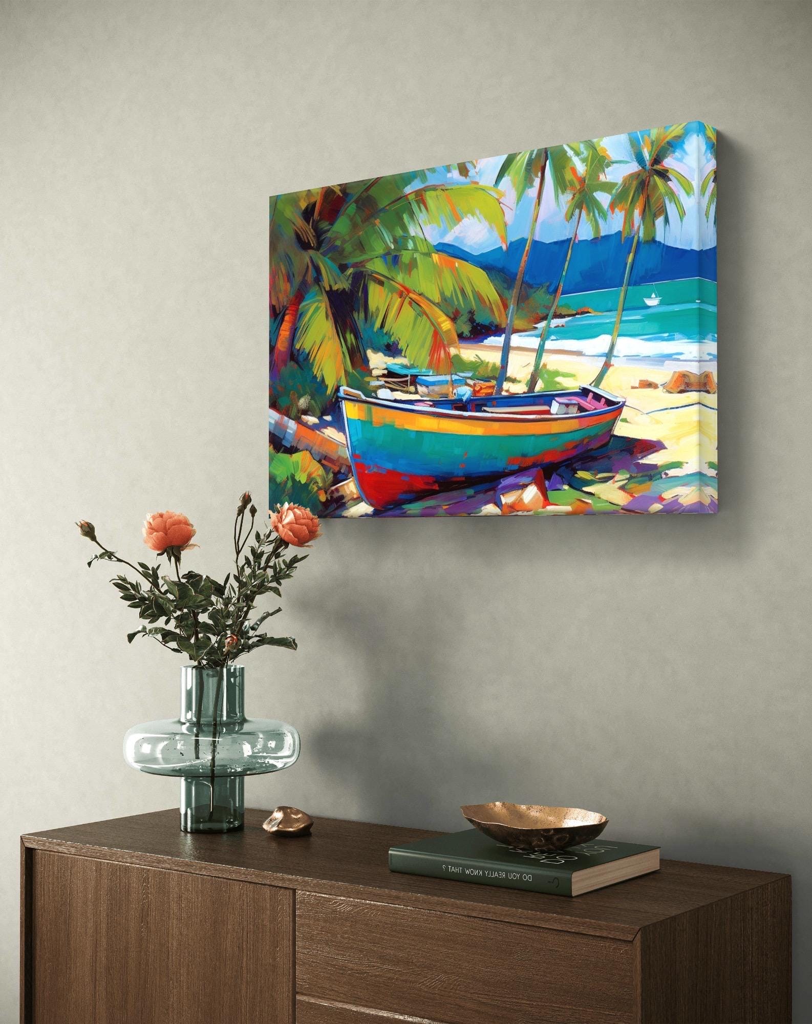 Caribbean Art of Large Boat on Beach Canvas 36x24, 30x20 or 24 X16 ...