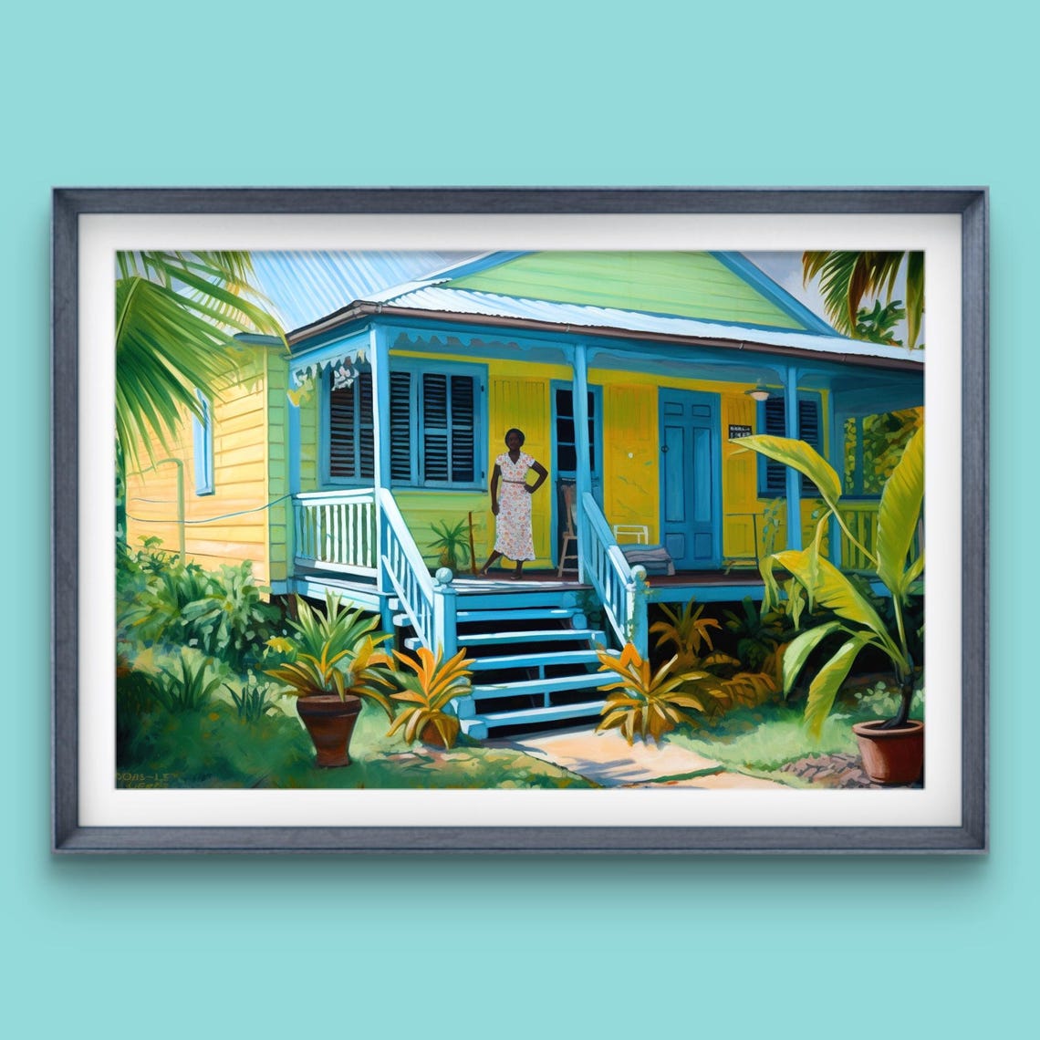 Jamaican Print of House With Granny on the Verandah West Indies Art of ...
