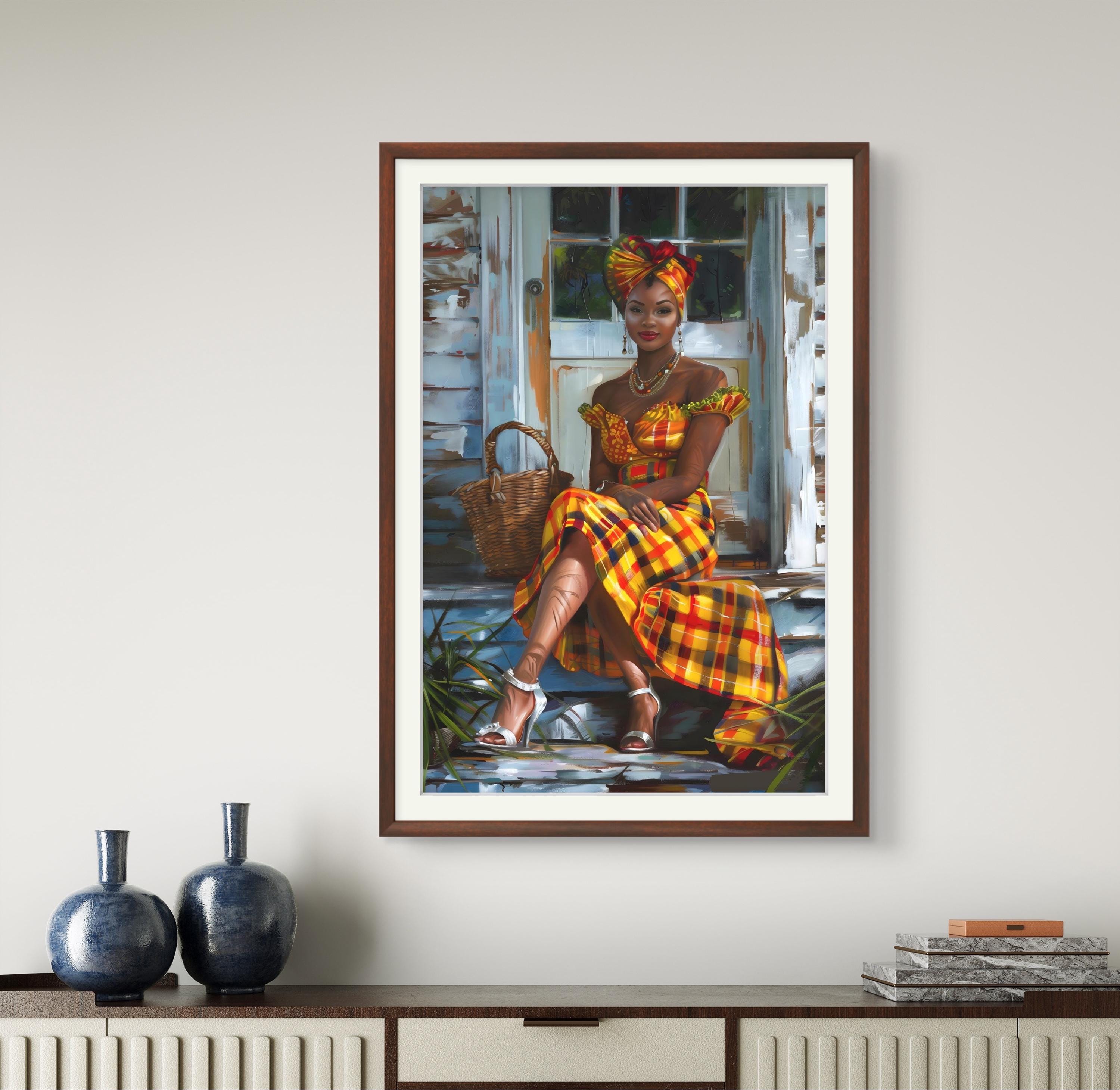 Caribbean Madras Woman Wall Art, Afro Caribbean Beauty in Traditional ...