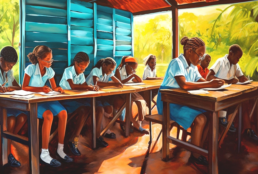 Caribbean Classroom Art: Schoolchildren Studying at Desks West - Etsy