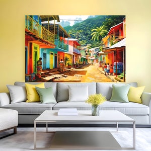 Dominica Wall Art - More Village Life, Caribbean Wall Art of Village in ...