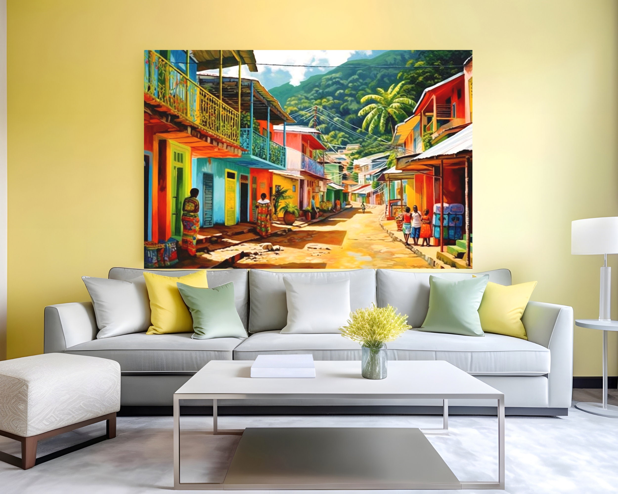 Dominica Wall Art More Village Life, Caribbean Wall Art of Village in ...