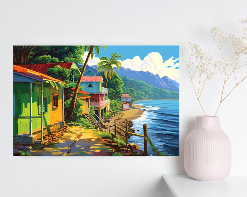 Canvas of Fishing Village in Dominica, Picture of the Caribbean for ...