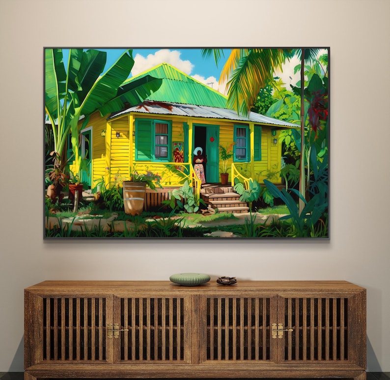 Painting of Caribbean Chattel House, Caribbean Art Print Gift or Home ...