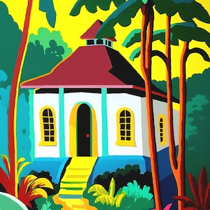 Haitian Church in Naive Folk Art Style: Vibrant Haitian Art Print - Etsy UK