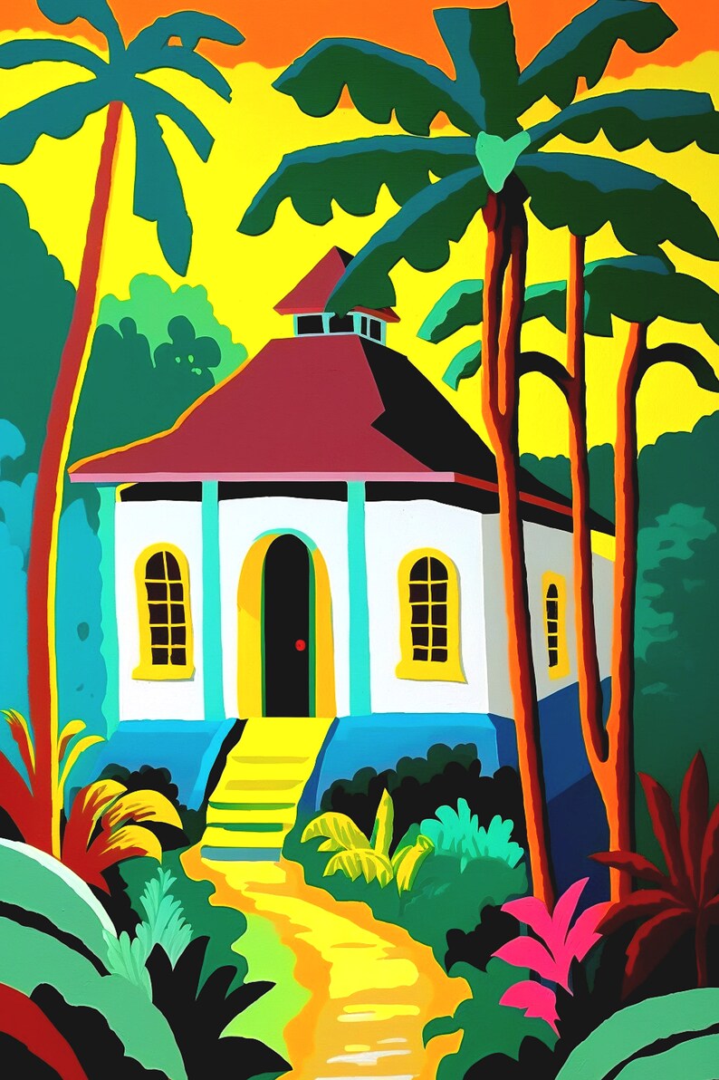 Haitian Church in Naive Folk Art Style: Vibrant Haitian Art Print - Etsy UK