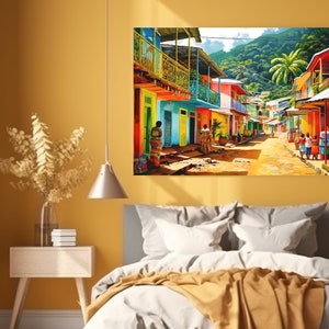 Dominica Wall Art - More Village Life, Caribbean Wall Art of Village in ...