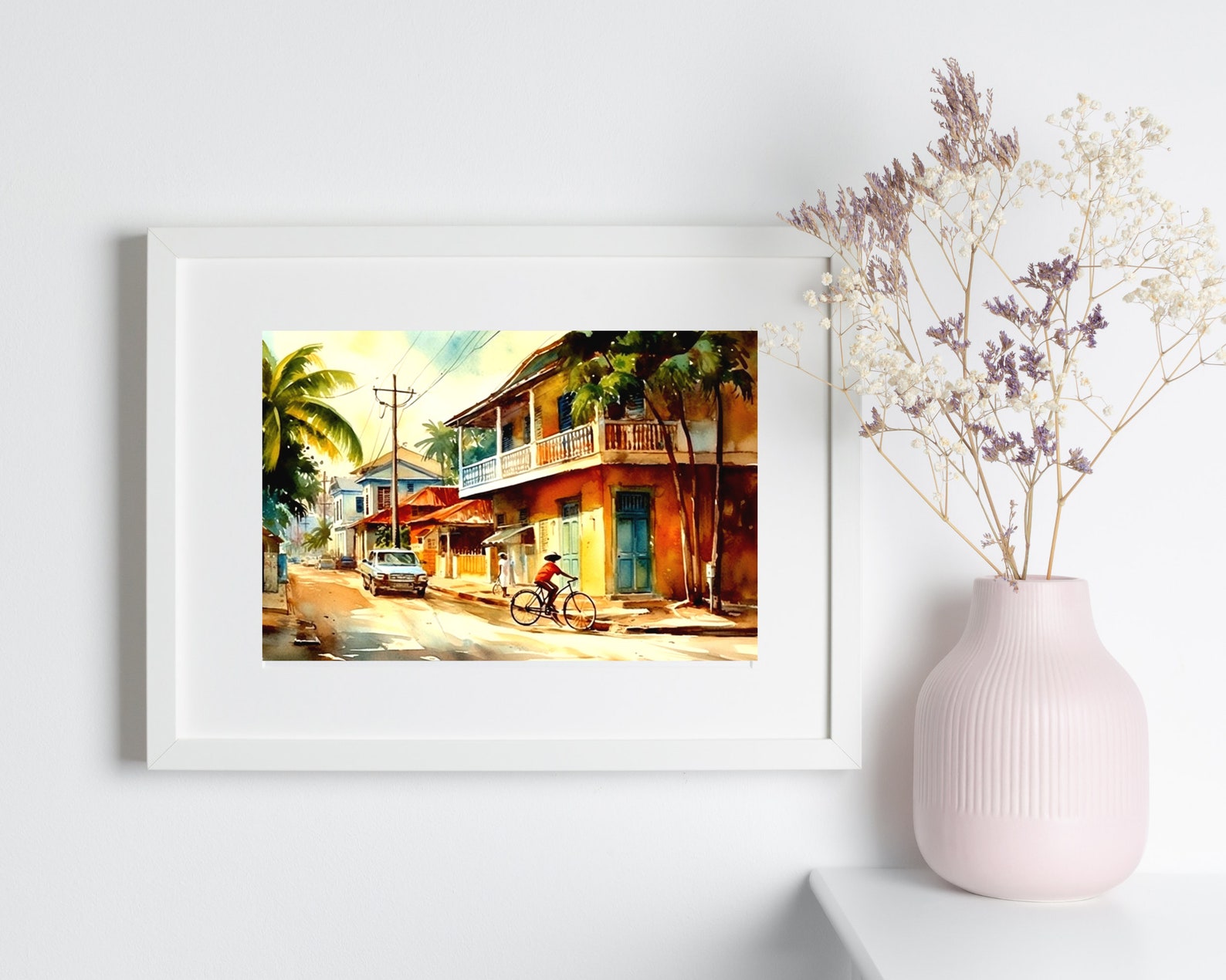 Trinidad Art of Caribbean Street Scene in Watercolour Painting Poster ...