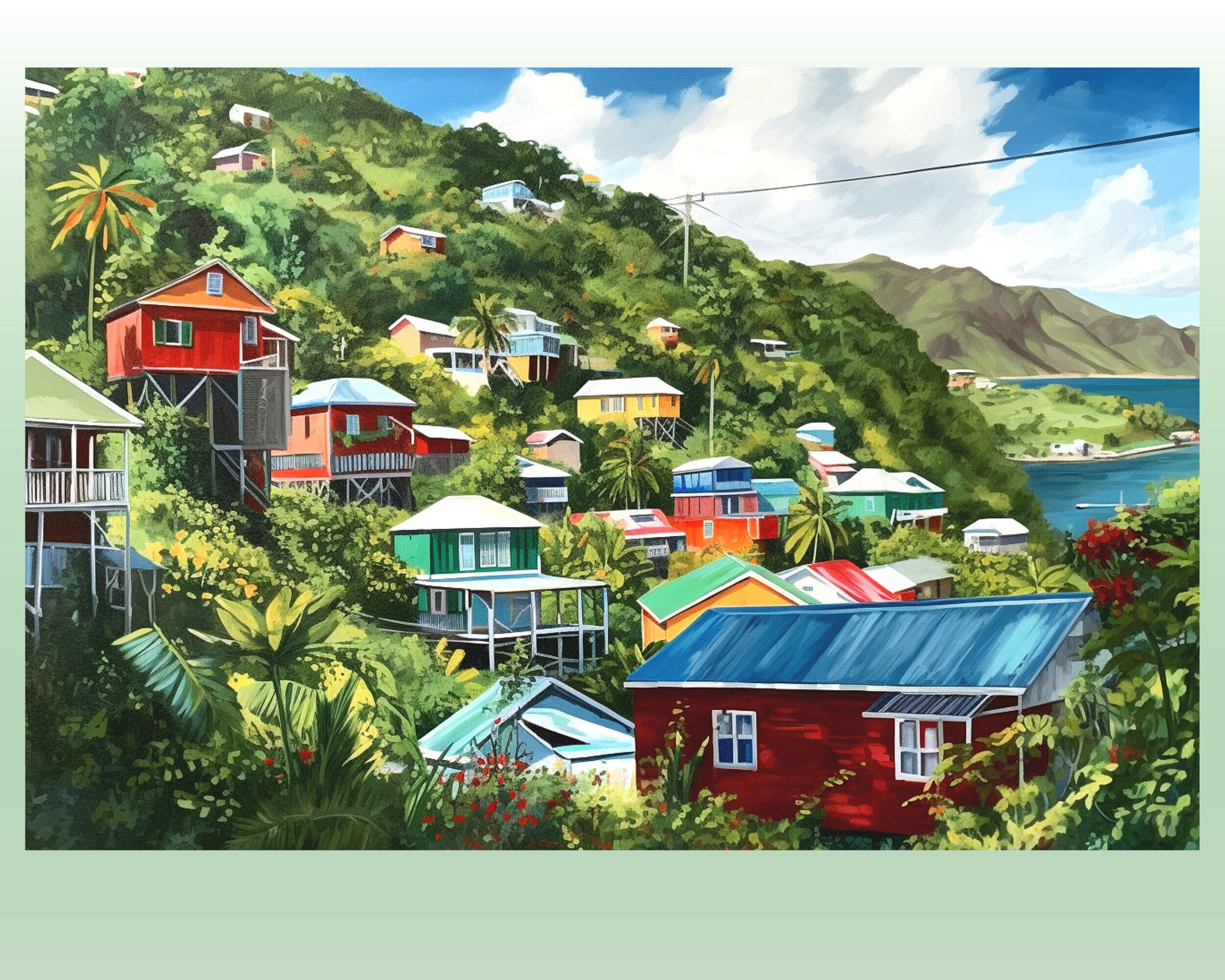 Caribbean Art Print of Hillside Houses in Sunshine Coastal - Etsy