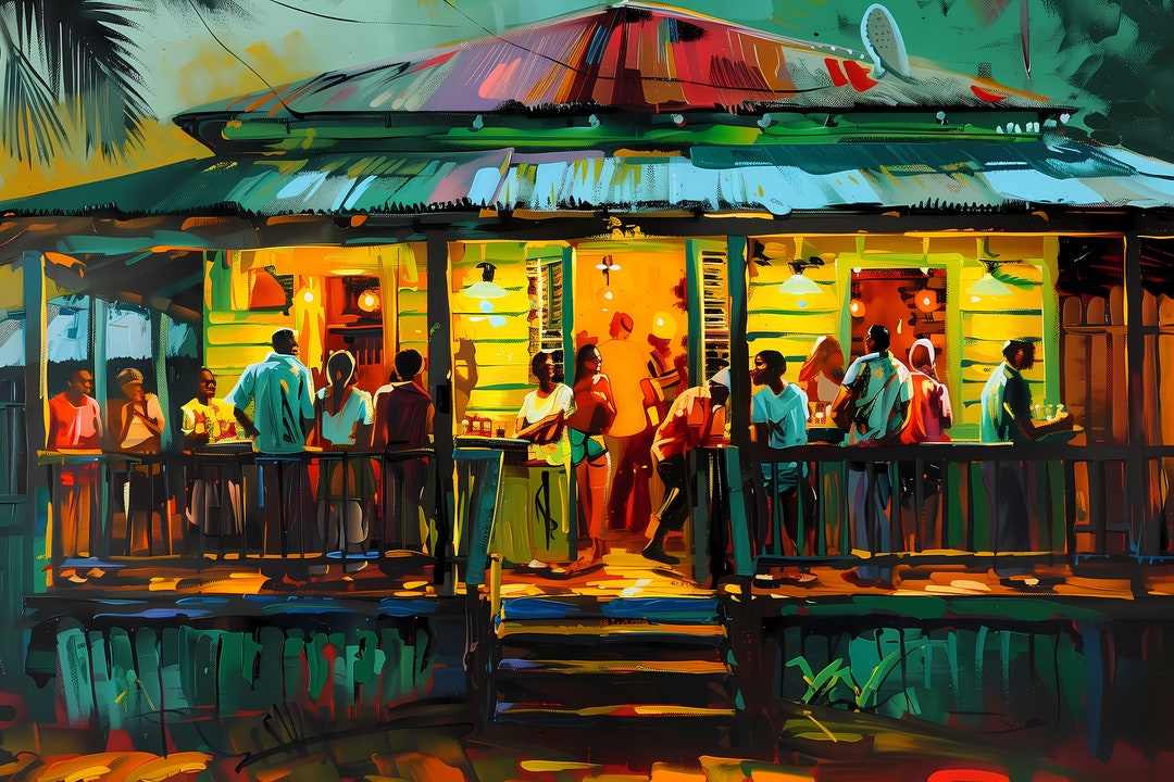 Jamaica Rum Bar at Night on Stretched Canvas 1.25" Ready to Hang ...