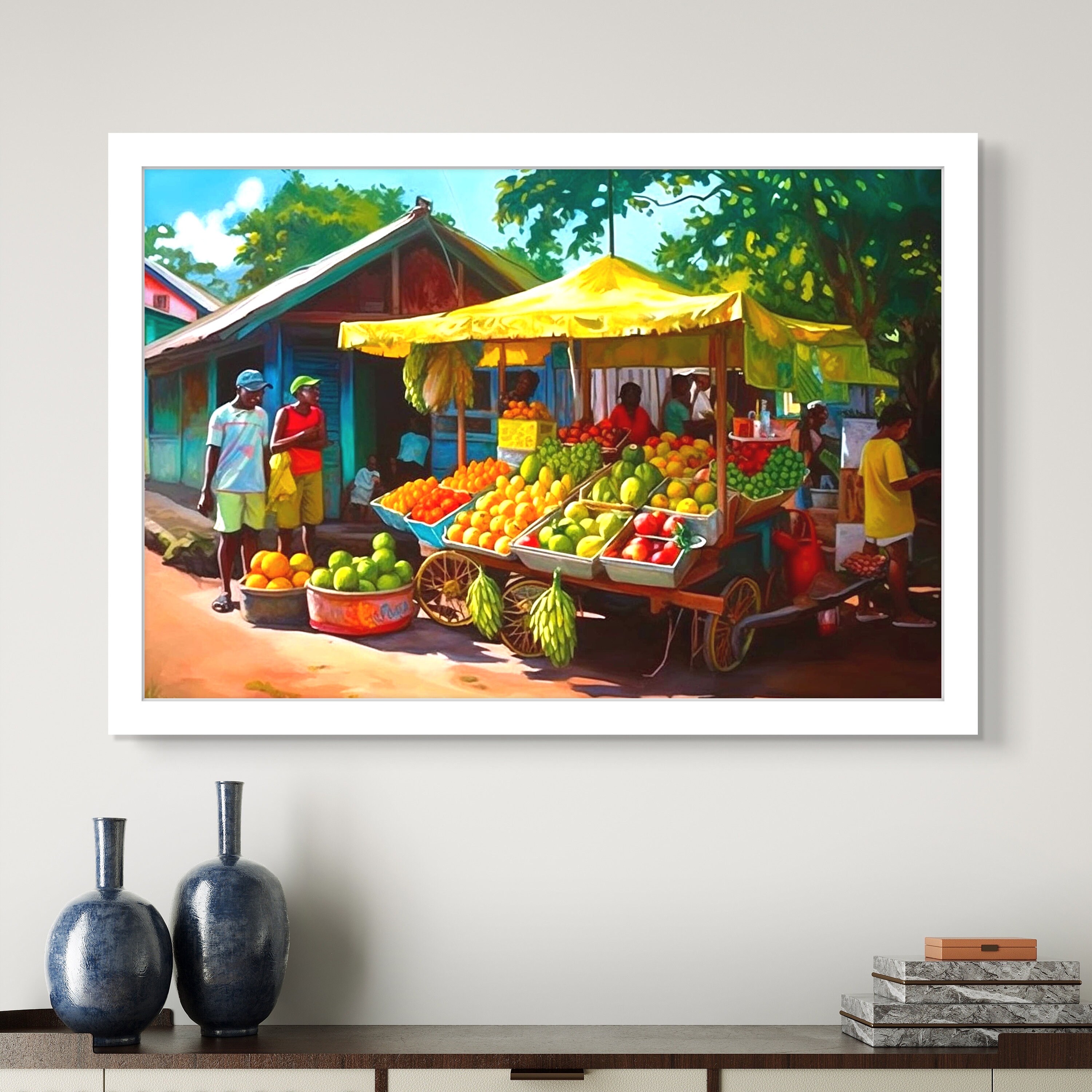 Caribbean Market Print of Stall With Fresh Produce Caribbean Art Gift ...
