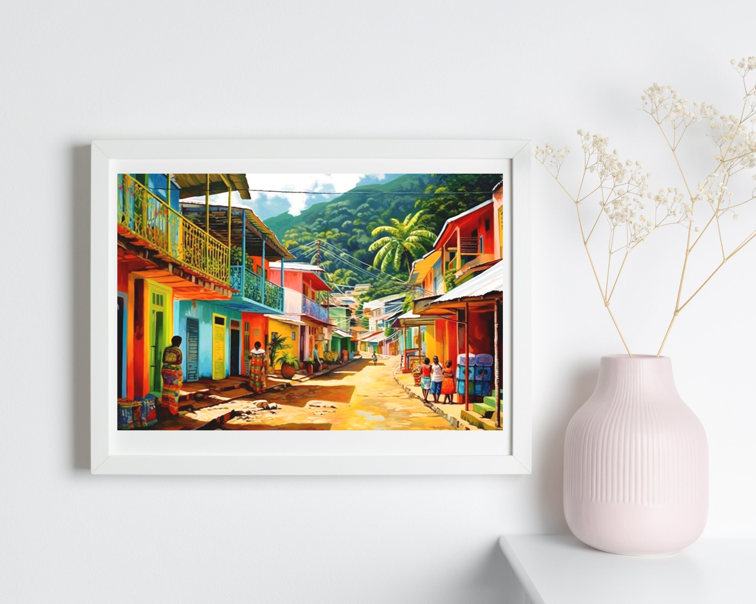 Caribbean Art Canvas, Dominica Art of Lady Wearing Madras Traditional ...