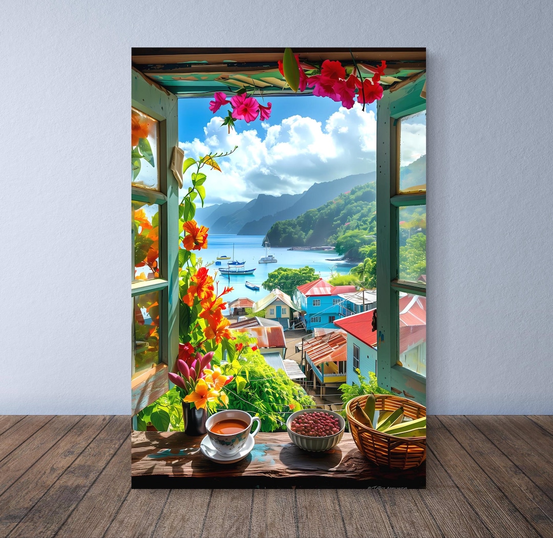 Jamaican Coastal View Poster | Matte Finish | Scene From an Open Window ...